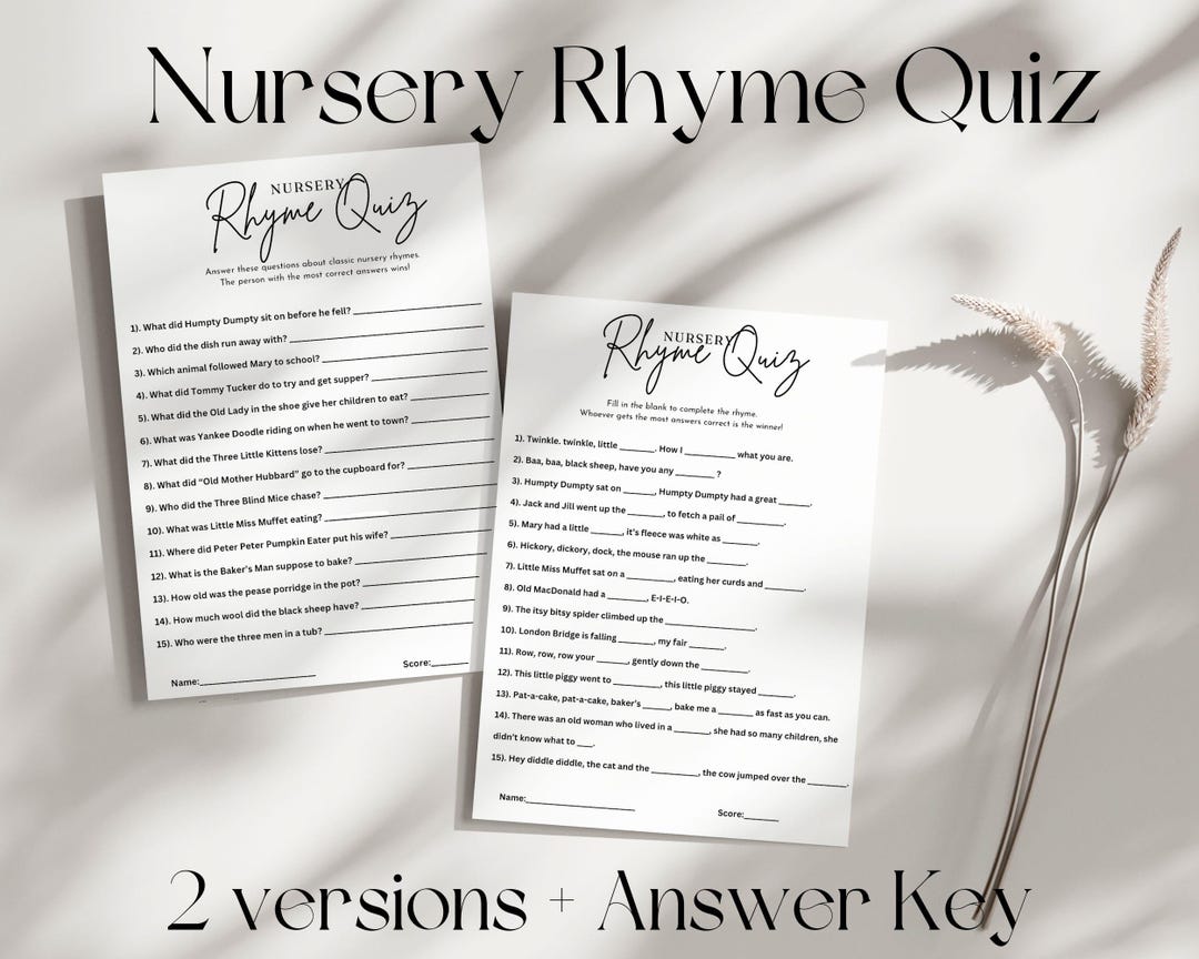 Minimalist Baby Nursery Rhyme Quiz Guess That Nursery Rhyme Baby Shower ...