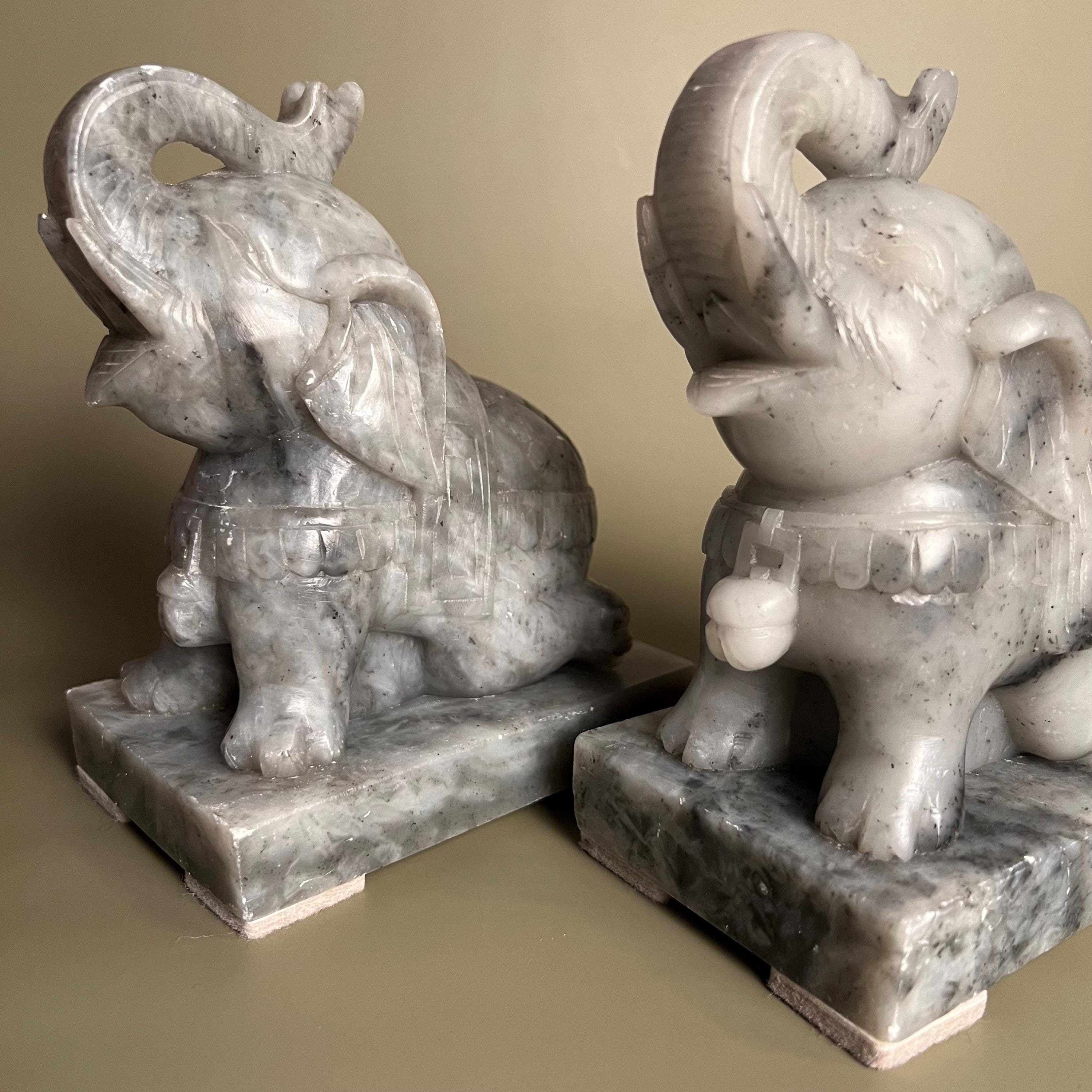 Pair of Carved Soapstone Elephants - Etsy