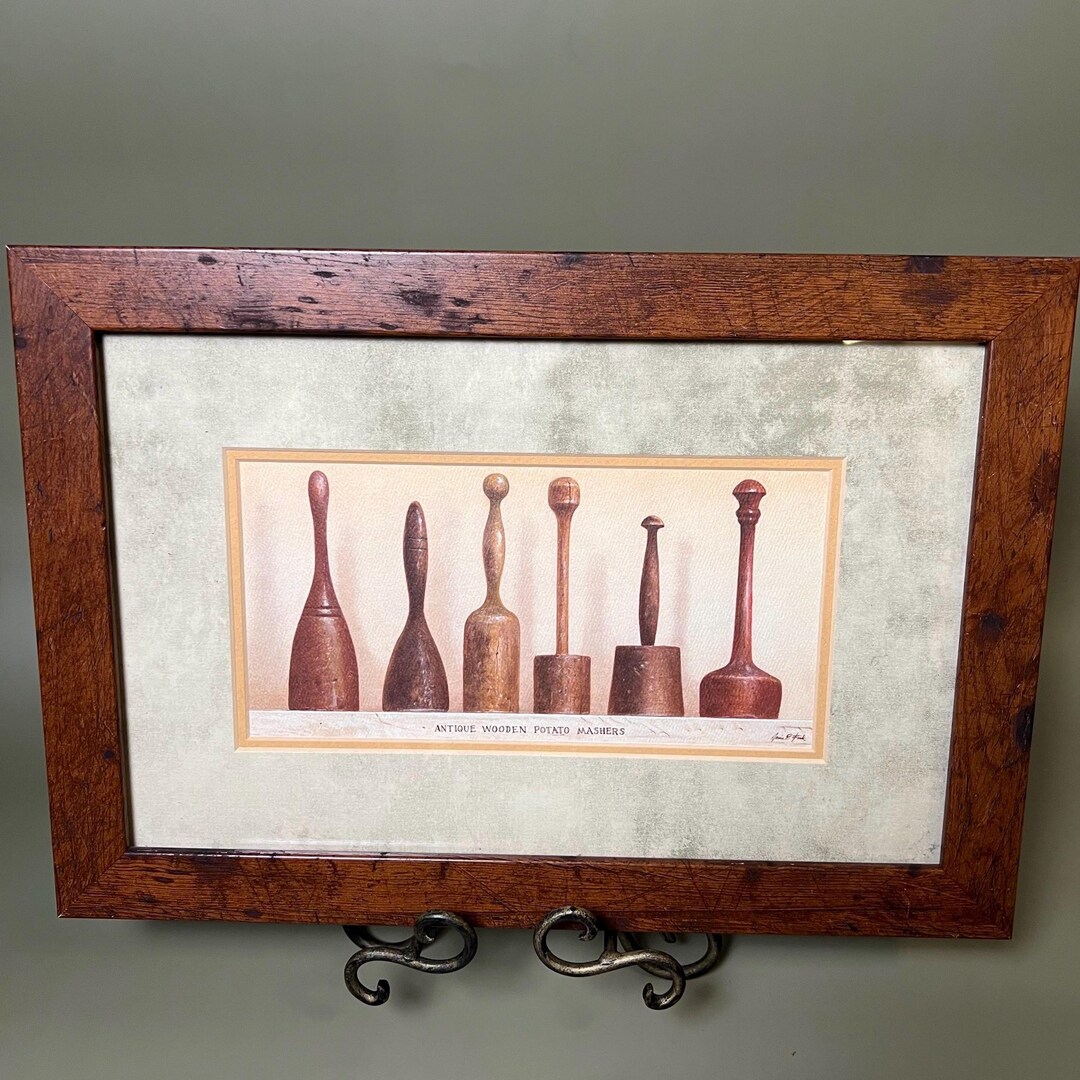 Vintage Arnie Fisk Potato Masher Print, Framed Antique Primitive Art ...