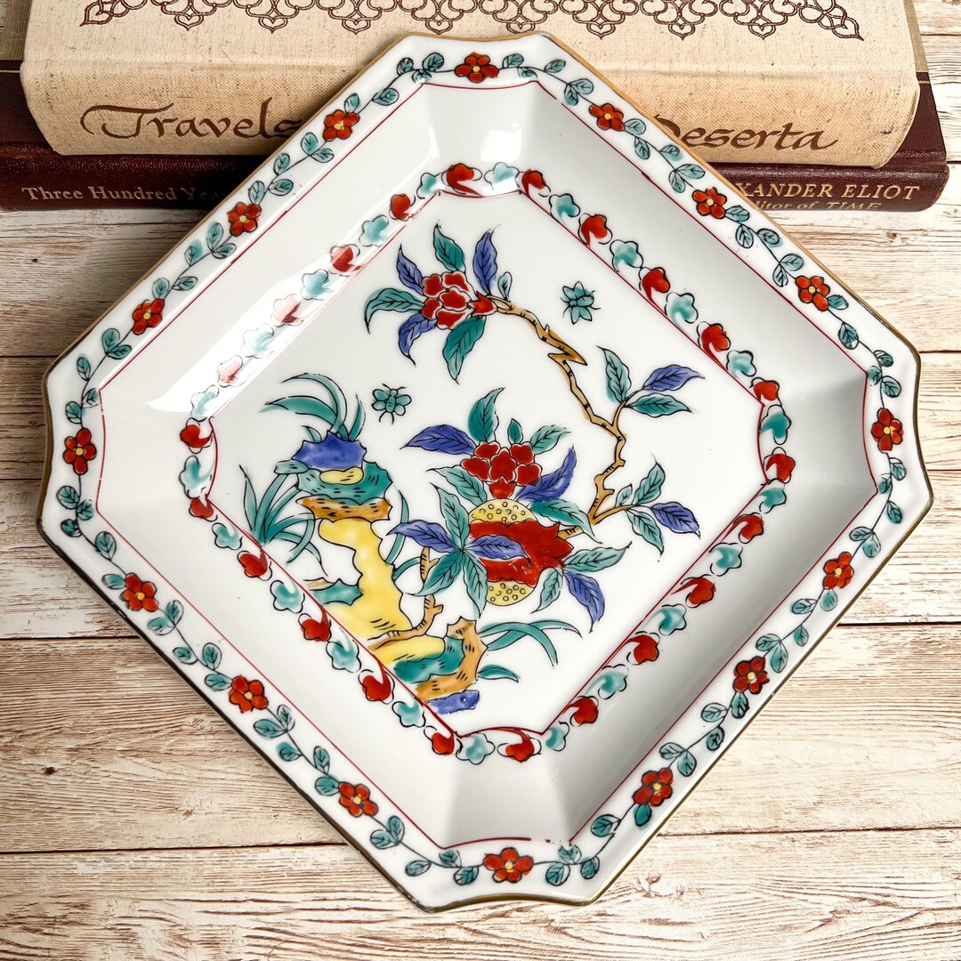 Square Andrea by Sadek Porcelain Vintage Plate Vibrant Floral Leaf ...