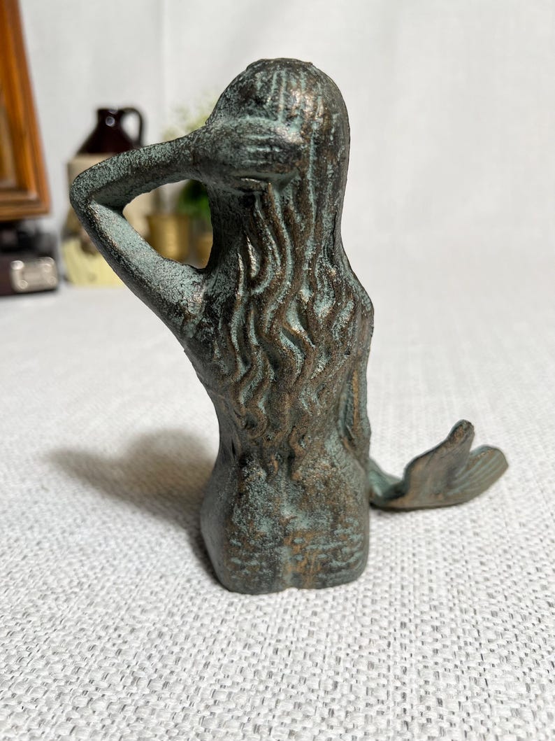 Vintage Cast Iron Mermaid Statue Figurine Nautical - Etsy