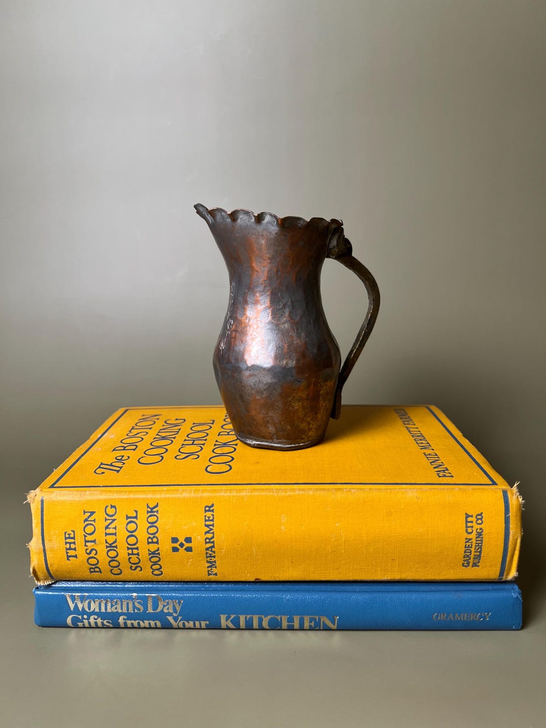 Antique Copper Hand Hammered & Engraved Egyptian Pitcher With Brass ...
