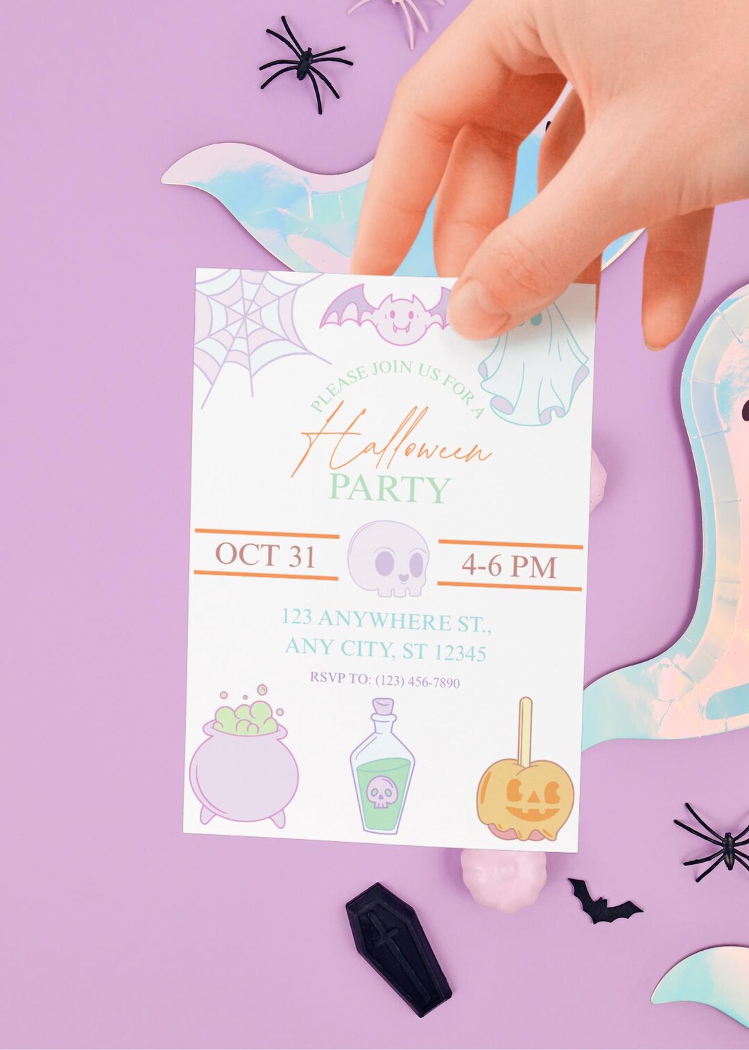 Editable Halloween Party Invitation | Cute Pastel Spooky Kids Invite ...
