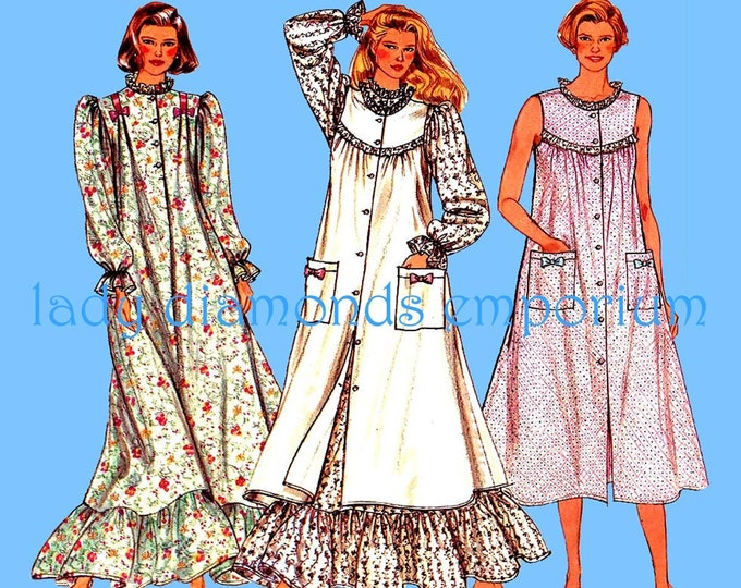 1990’s Ruffled Long Sleeve Full Length Nightgown & Front Button ...