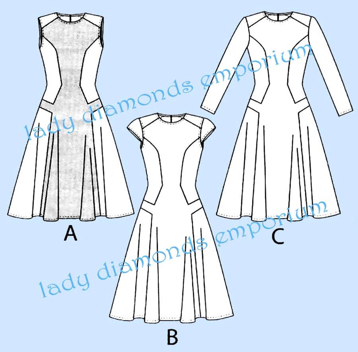 Easy Fitted & Flared Dress Short or Long Sleeve Sleeveless | Etsy