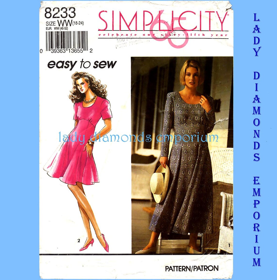 1990’s Simplicity 8233 Raised Waist Mini Maxi Dress W Flared Skirt ...