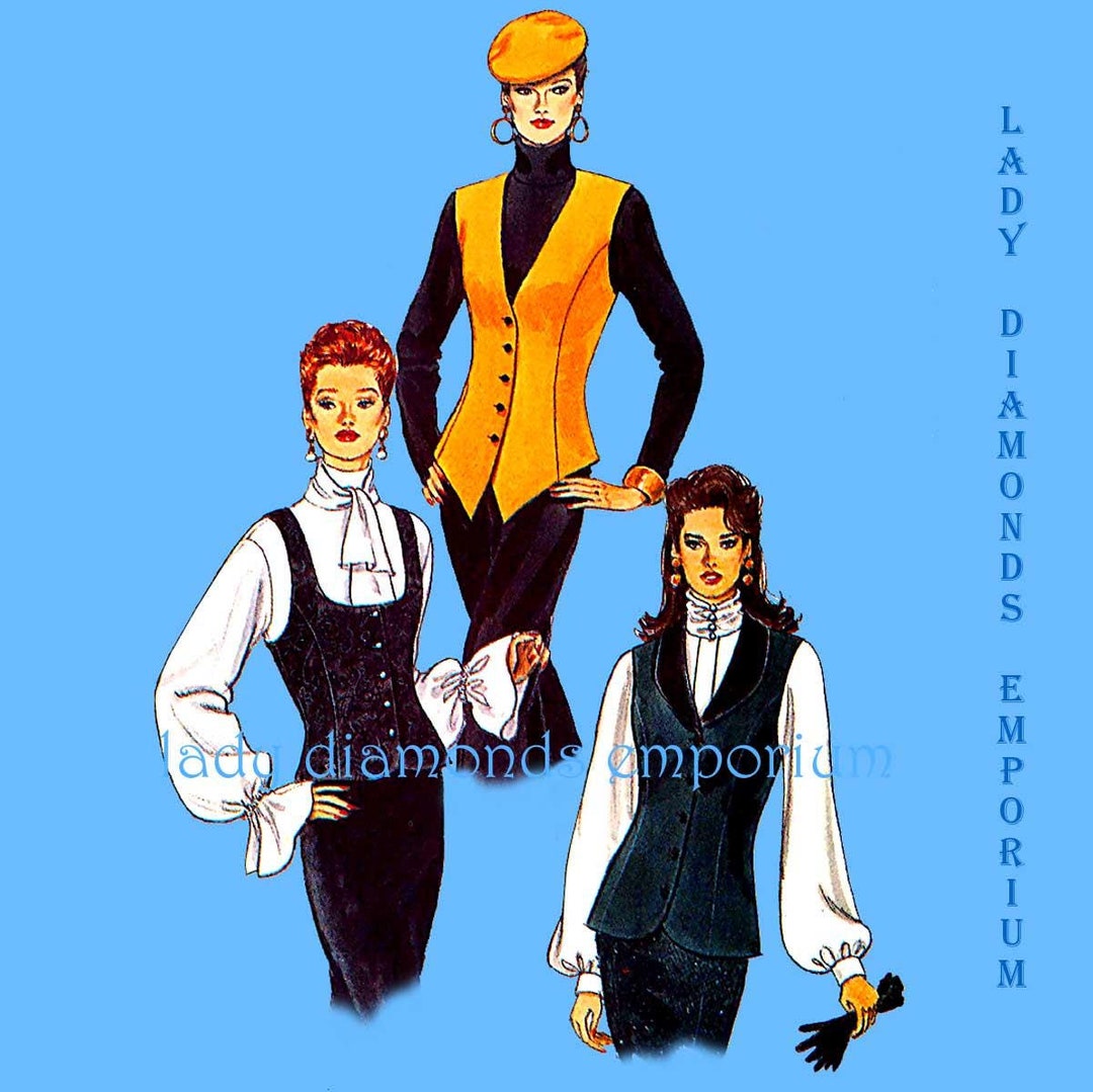 1990s Fitted Lined Princess Seam Vests Front Buttoned 3 Styles Shaped ...