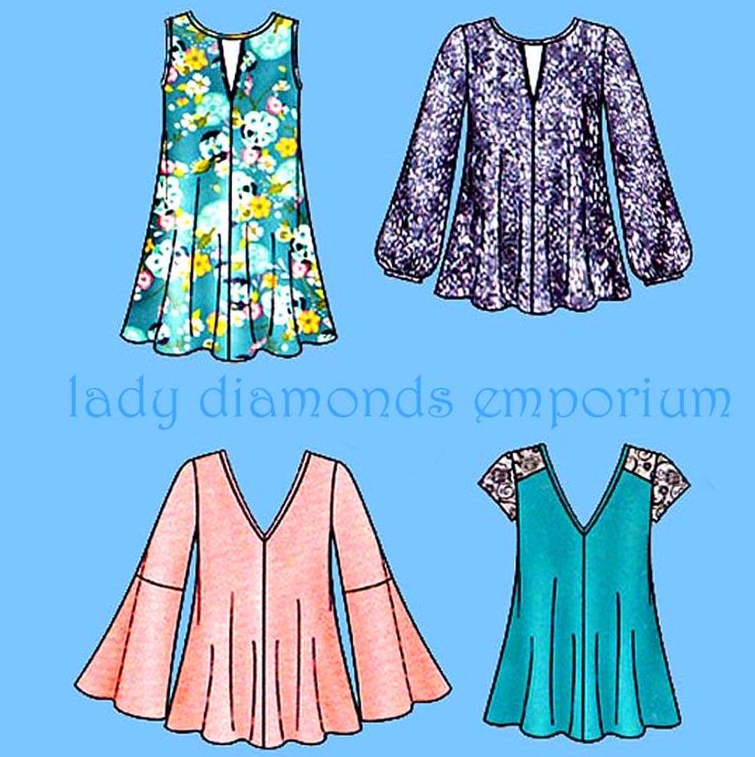 Easy Loose-fitting Flared Pullover Tops Tunics Short or Long Sleeve ...