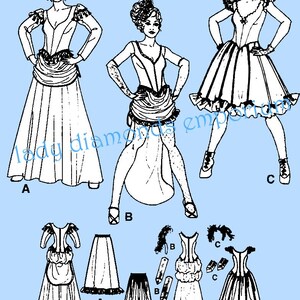 1800’s Costume Pattern Dance Hall Girl Dress Saloon Dress Petticoat ...