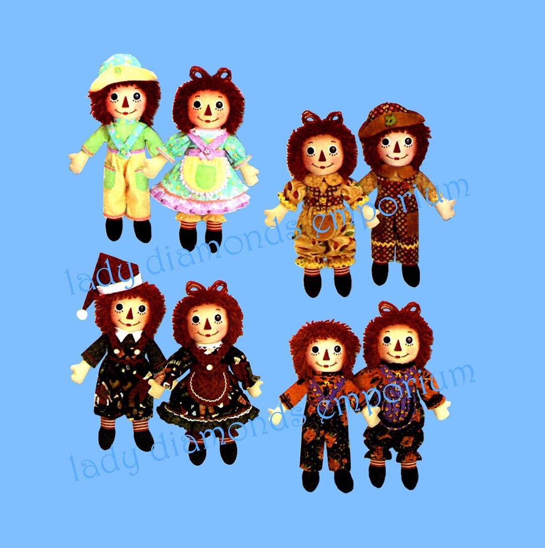 Classic Raggedy Ann & Andy Dolls + Clothes 15” Boy and Girl Dolls 4 ...