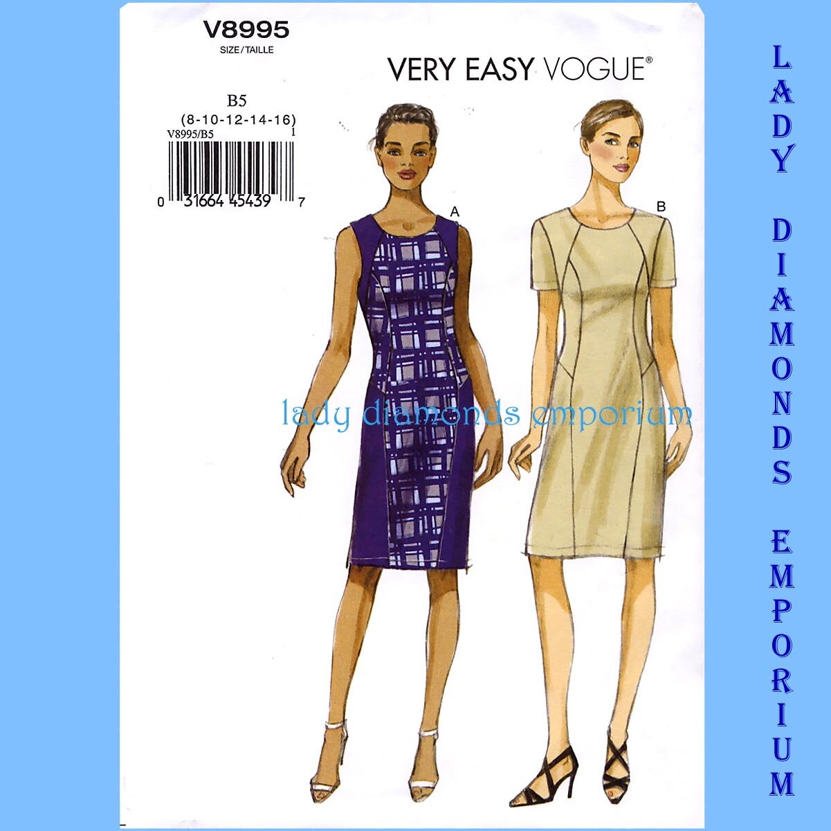 Vogue 8995 Very Easy Sheath Dress Short Sleeve Sleeveless Seam Detailng ...