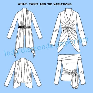 Easy Wrap Twist & Tie Tunic Top Cardigan Womens Size XS-L 6 8 10 12 14 ...