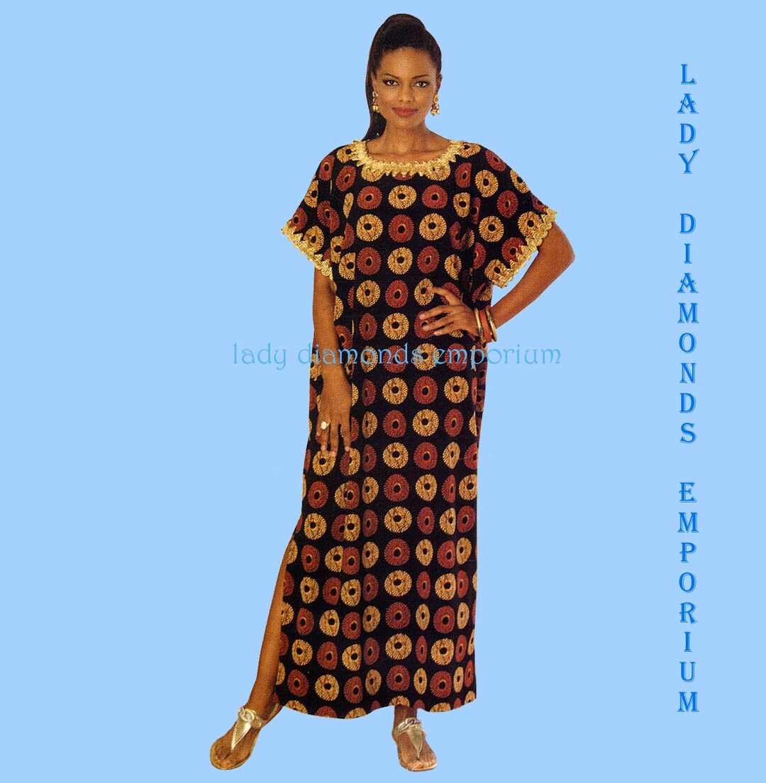 1990's Easy Full Length Caftan Loose Fitting Tent Dress Womens Sz 6 8 ...