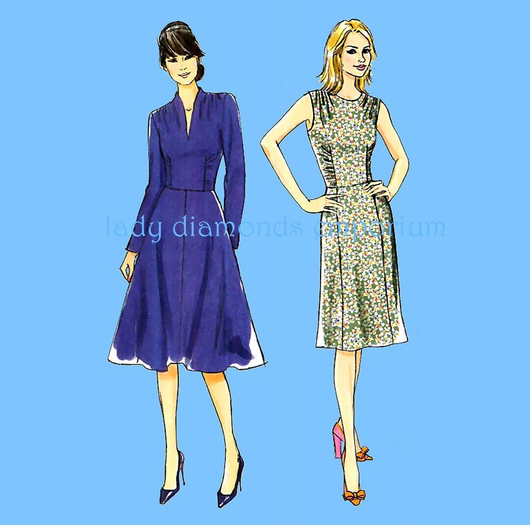Easy to Sew Dress With Fitted Bodice & Slim or Flared Skirt Womens Size ...