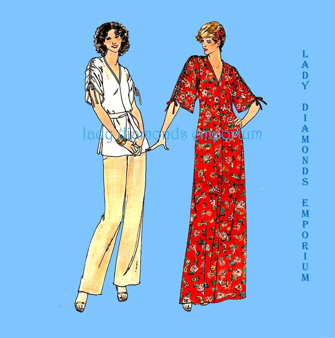 1960’s Pullover Maxi Dress Caftan Tunic Pull-on Pants Womens Size M 12 ...