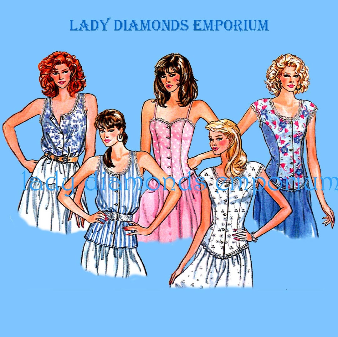 1980’s Feminine Camisole Style Tops Princess Seams 4 Styles Straps Cap ...