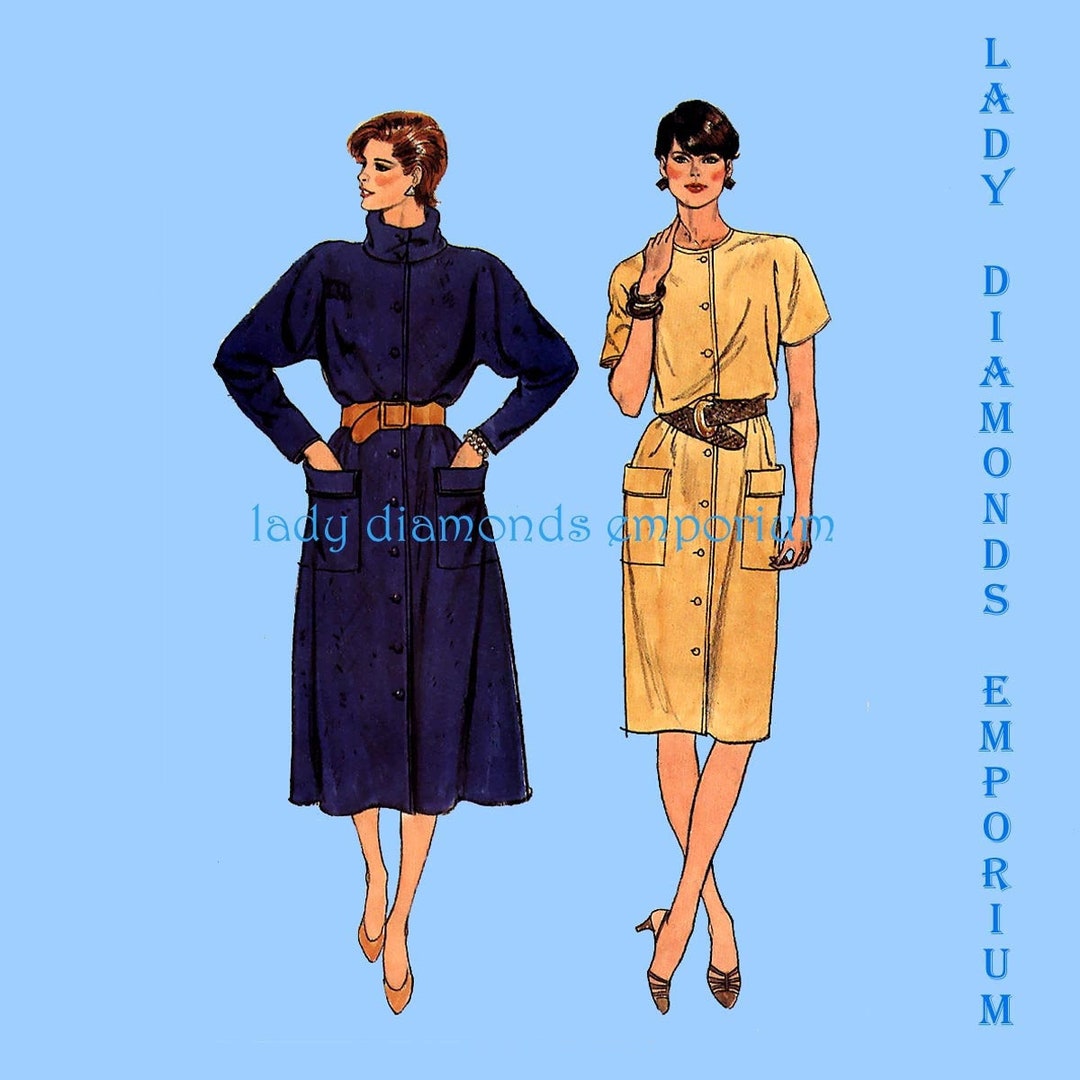 1980's Front Button Shirt-dress Short or Long Sleeve Loose Fit Straight ...