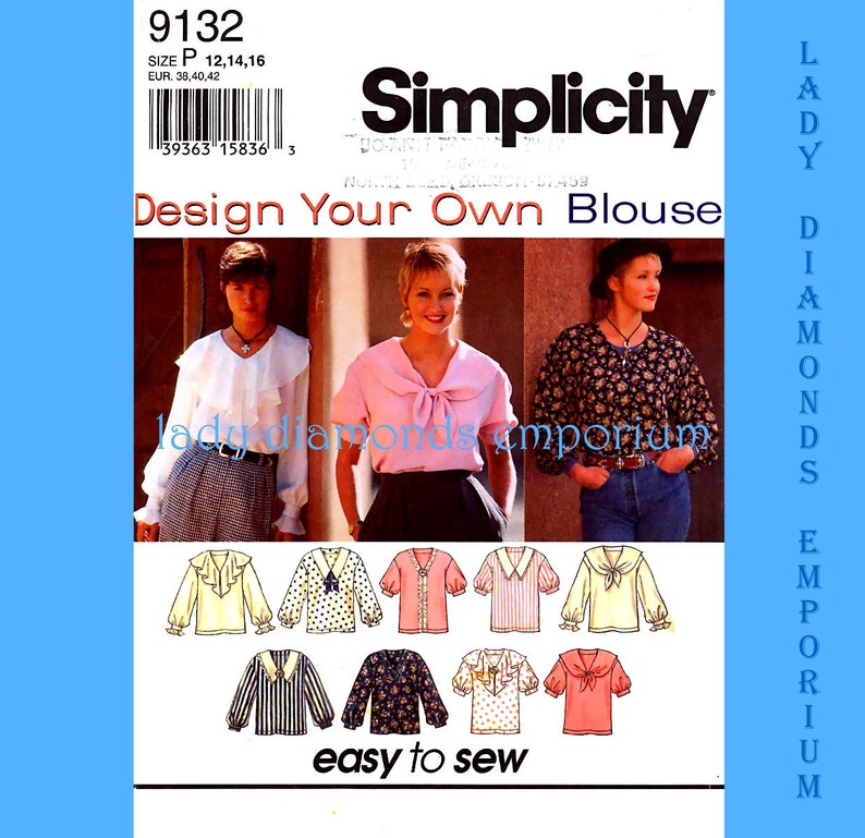 1990’s Simplicity 9132 Easy Pullover Blouse Top Shirt Womens Size 12 14 ...