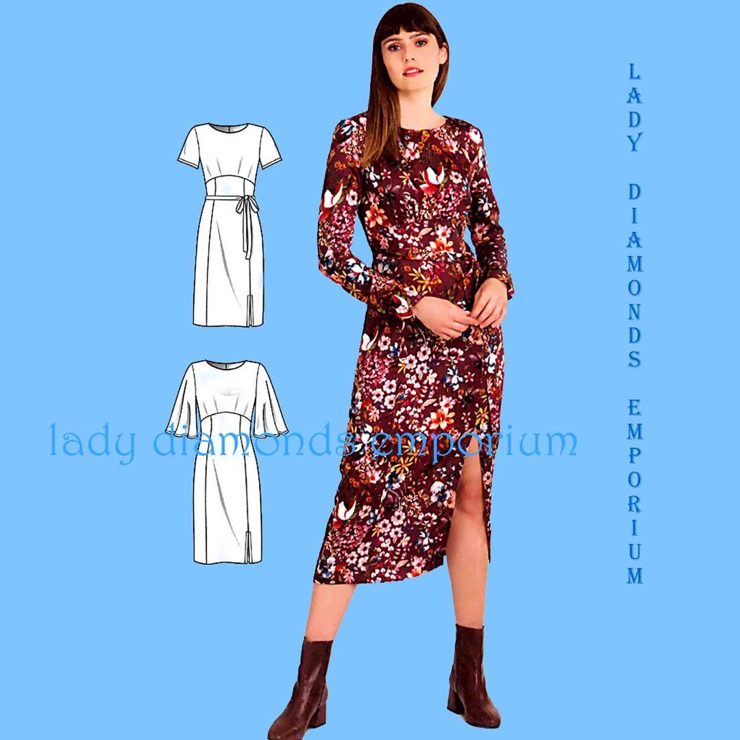 Raised Waist Slim Sheath Dress Short or Long Sleeves Mini Midi Maxi ...