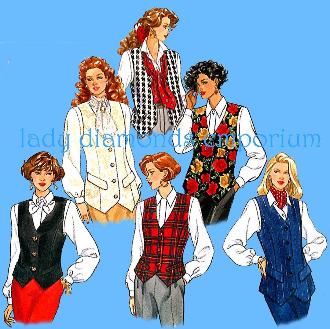 1990’s Loose Fitting & Semi-fitted Vests Lined Shaped Hemlines Womens ...