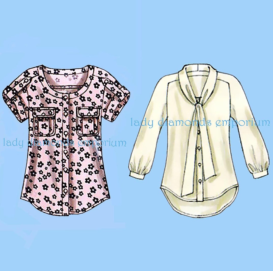 Loose-fitting Blouse Tunic Top Shirt Front Button Short or Long Sleeve ...