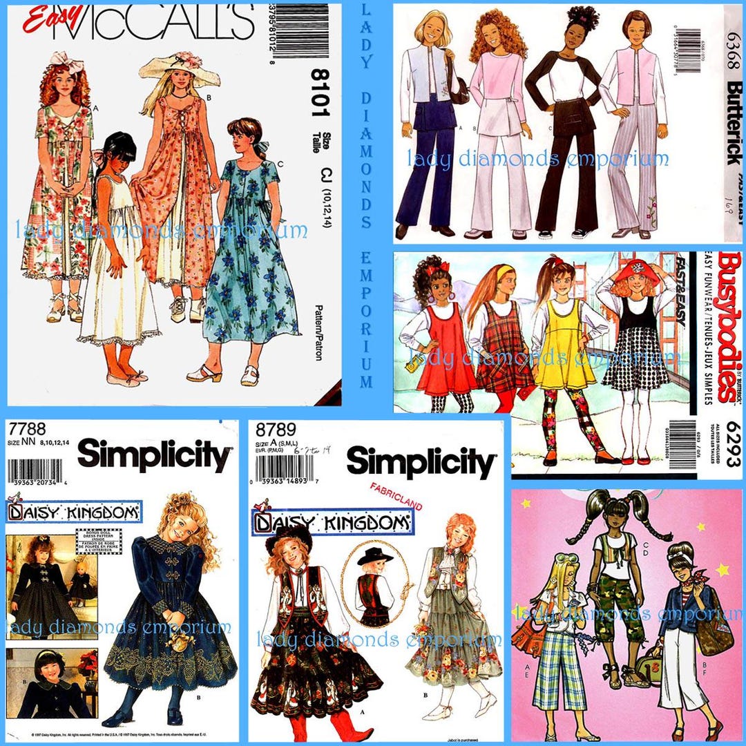 Girls Sewing Patterns Childs Size 7-14 Tops Pants Dress Skirt Vest ...
