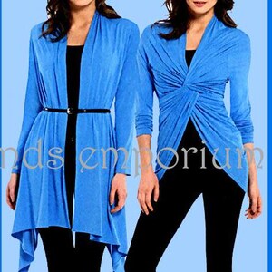 Easy Wrap Twist & Tie Tunic Top Cardigan Womens Size XS-L 6 8 10 12 14 ...