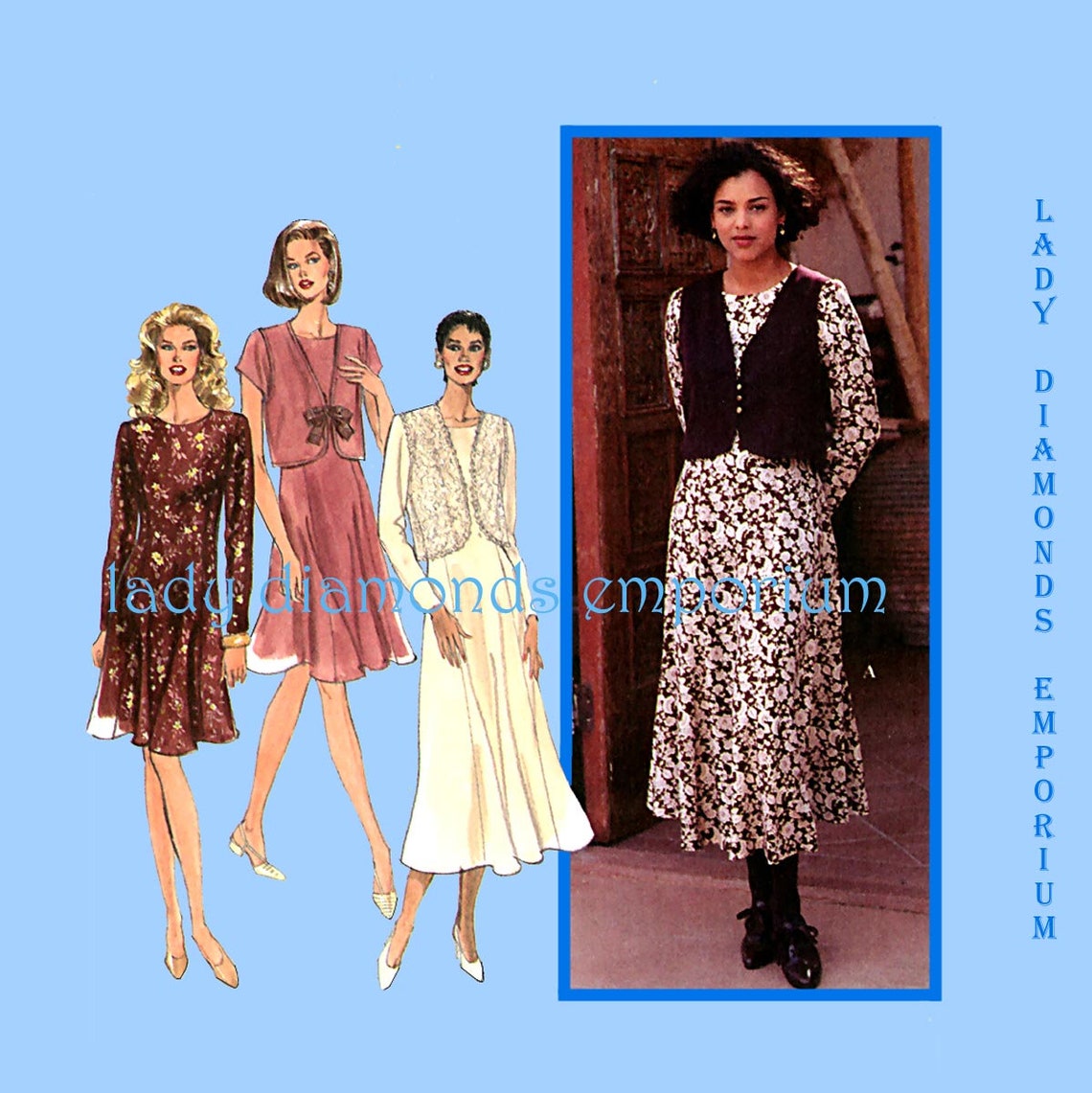 1990s Vest & Fitted Flared Princess Seam Dress in 2 Lengths - Etsy