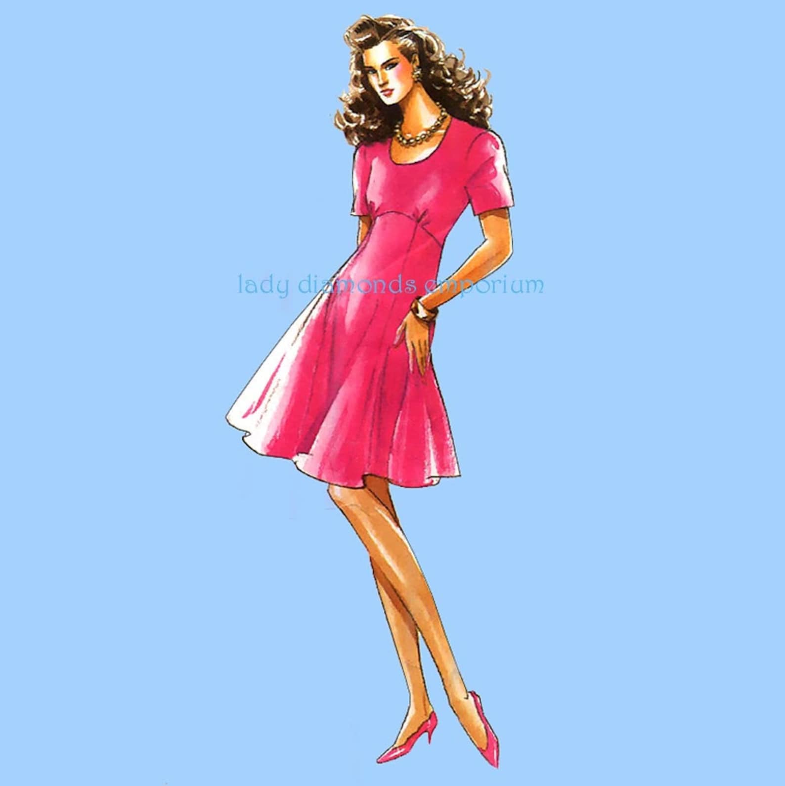1990’s Simplicity 8233 Raised Waist Mini Maxi Dress W Flared Skirt ...