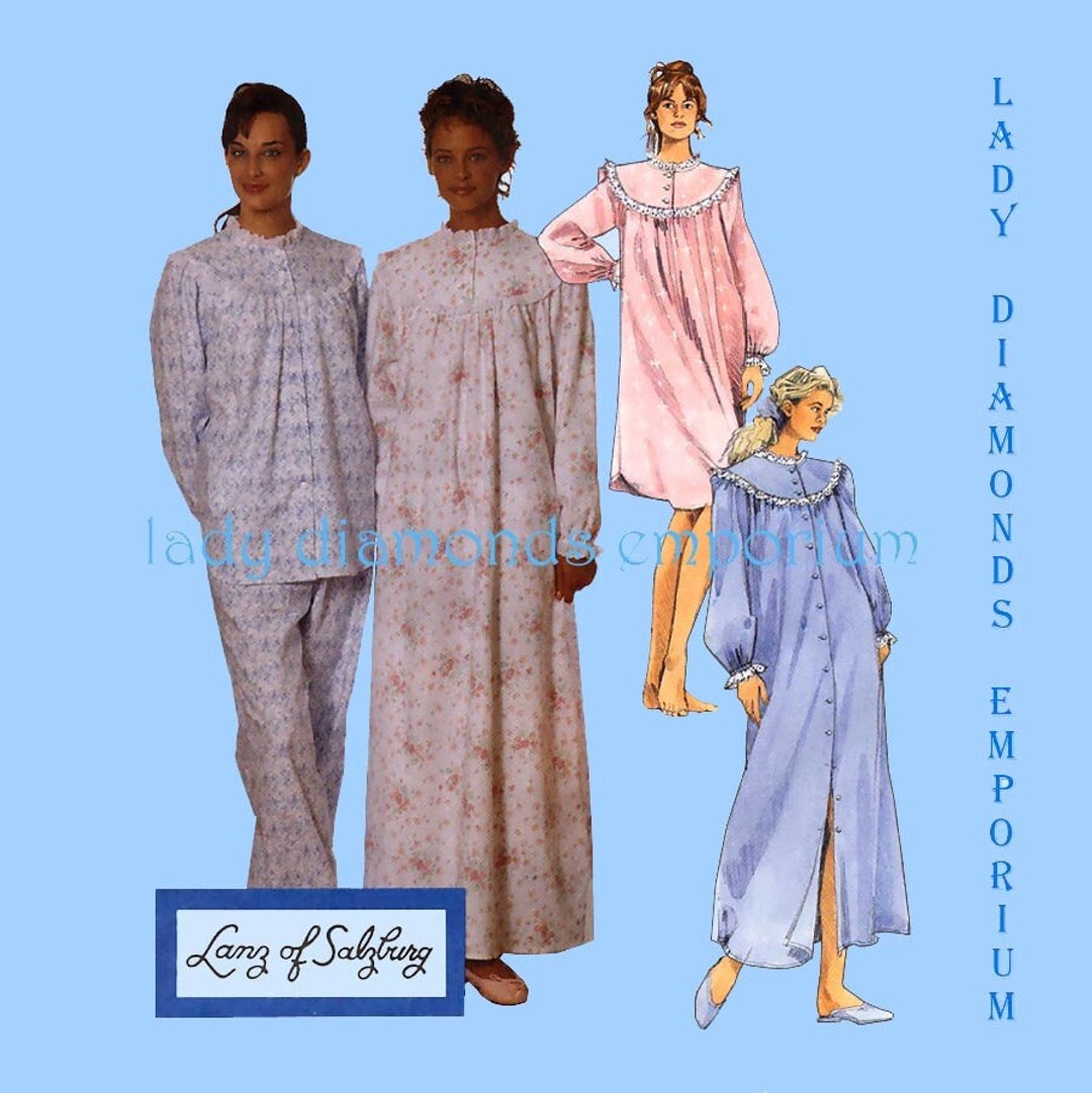 1990s Robe Long Sleeve Pajama Top Pull-on Pants Nightgown Nightshirt ...