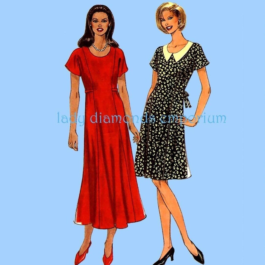 1990’s Easy Pullover Princess Seam Dress W Flared Skirt Short Sleeve ...