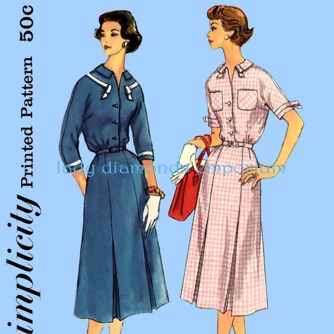 1950’s Slimming Dress W Pleated Skirt Button Bodice Womens 14 Bust 34 ...