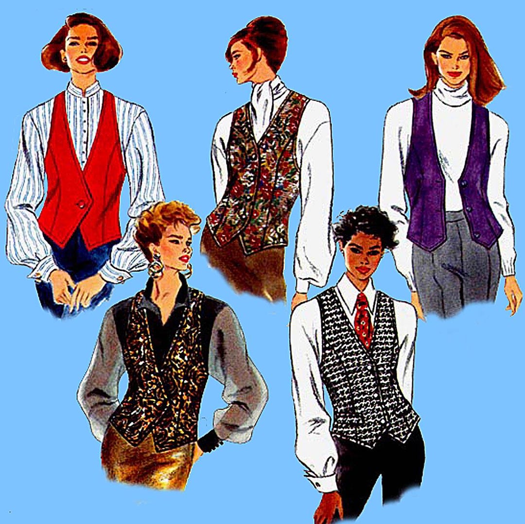 1990's Womens Lined Vests Princess Seams 1, 3, or 4 Front Buttons ...