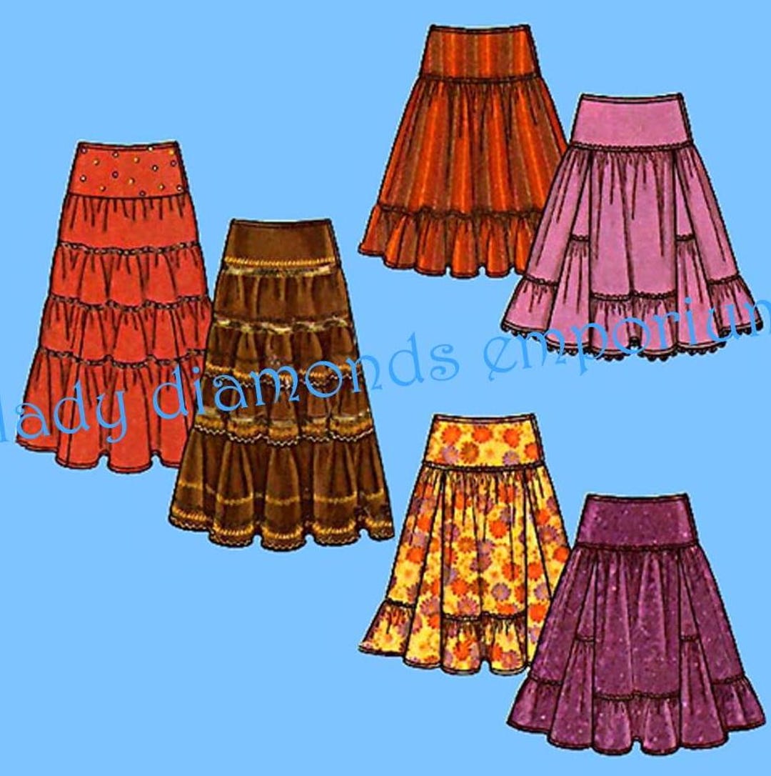Vintage Tiered Skirt Boho Hippie Gypsy County Swing Skirt 6 Styles ...