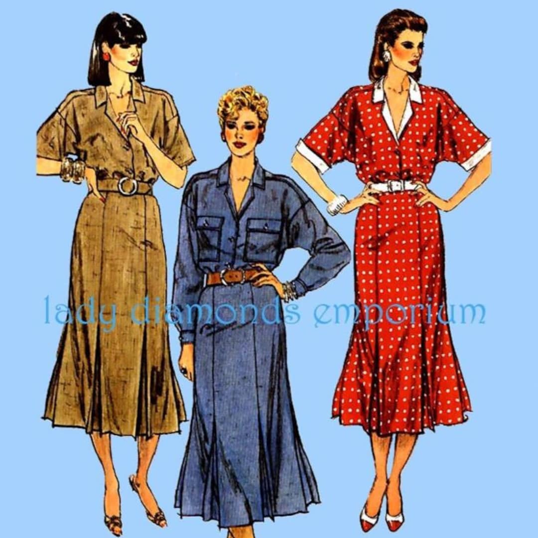 1980’s Gored Step-in Dress Inverted Pleat Hem Short or Long Sleeve ...