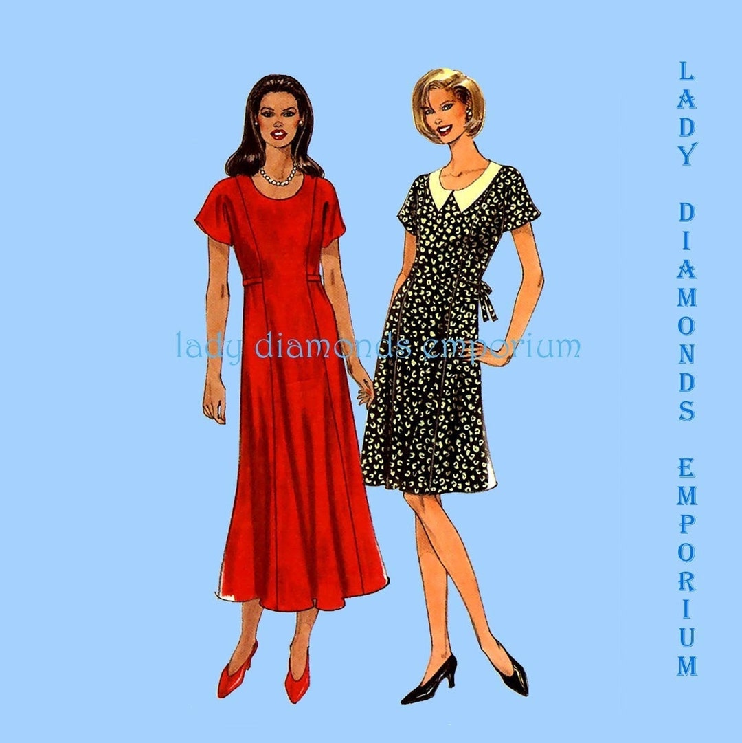 1990s Easy Pullover Princess Seam Dress W Flared Skirt Short Sleeve ...