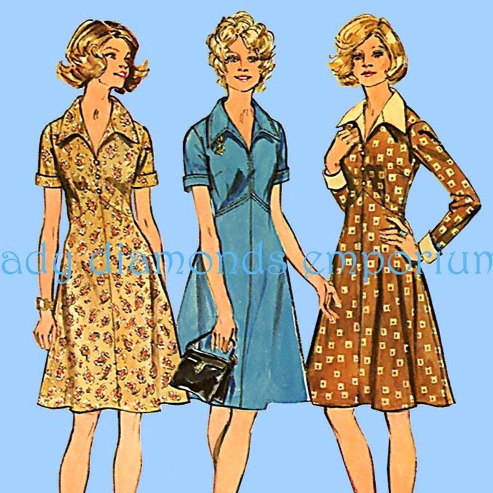 1970’s Look Slimmer Dress Fitted & Flared Shaped Raised Waist Bodice ...