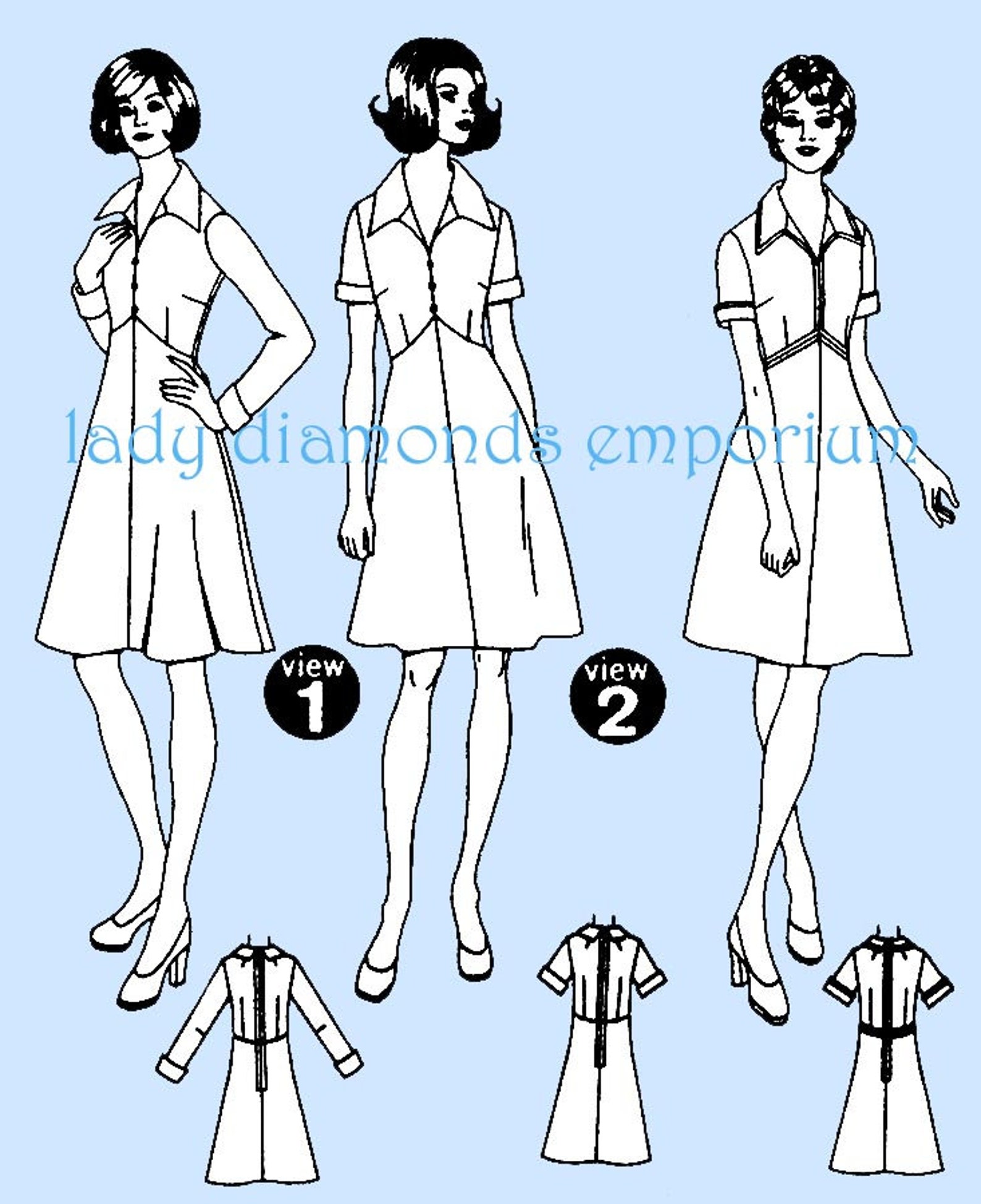 1970’s Look Slimmer Dress Fitted & Flared Shaped Raised Waist Bodice ...