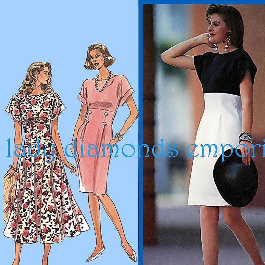1990’s Raised Waist Dress With Slim or Flared Gored Skirts Mini Midi ...