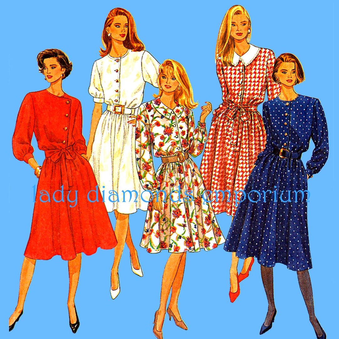 1990’s Easy Step-in/pullover Dress Flared Skirt Buttoned Bodice Womens ...