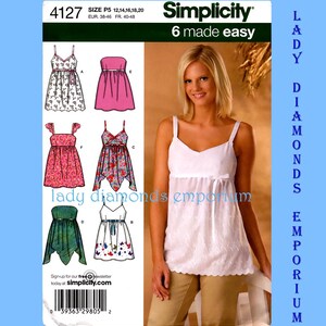 Simplicity 4127 Womens Summer Babydoll Tops Strapless Option Size 12 14 16 18 20 Bust 34 36 38 ...