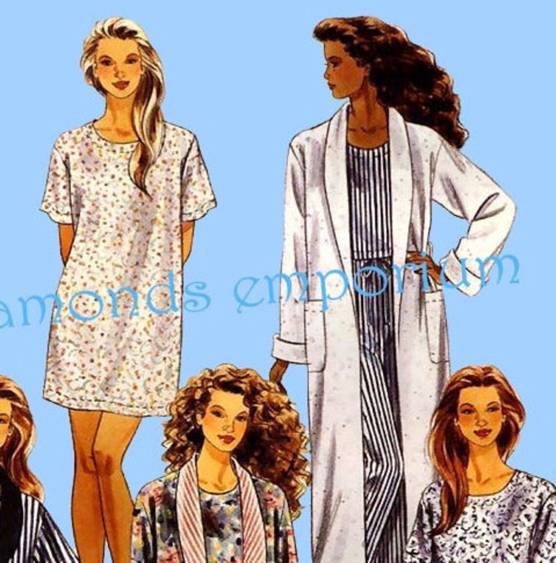 1990's Robe Bathrobe Pullover Tunic Top Pants Shorts Nightshirt Pajamas ...