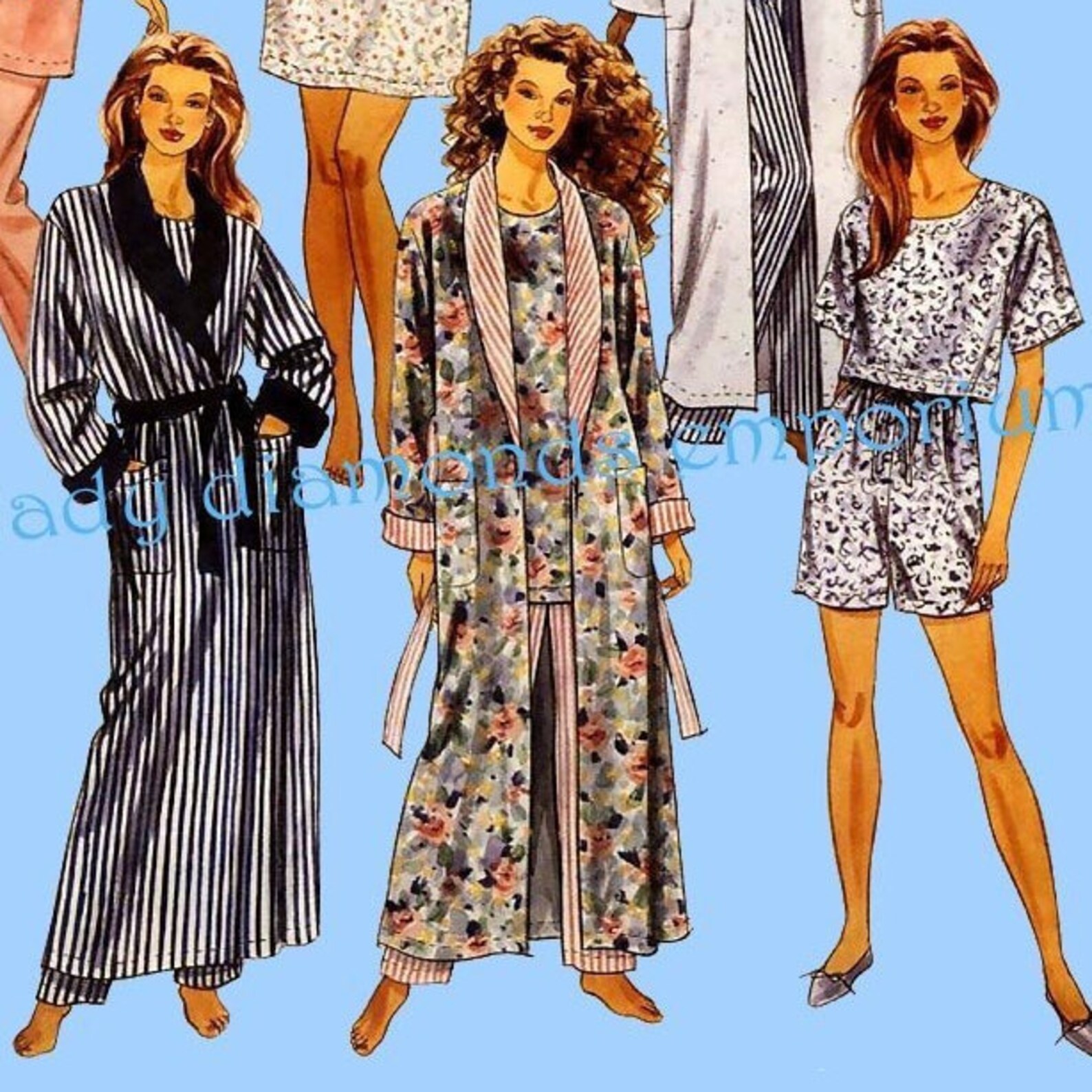 1990's Robe Bathrobe Pullover Tunic Top Pants Shorts Nightshirt Pajamas ...