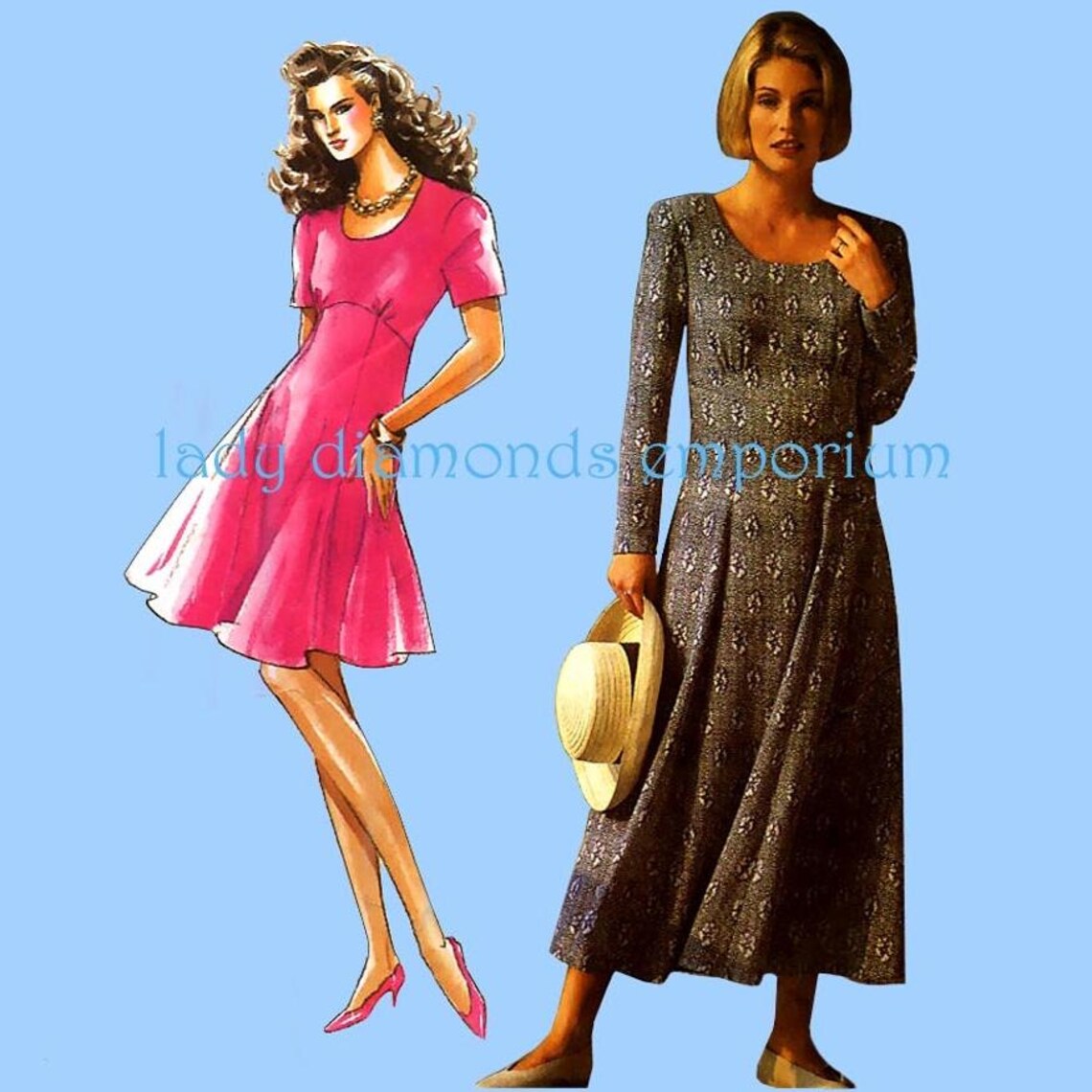 1990’s Simplicity 8233 Raised Waist Mini Maxi Dress W Flared Skirt ...