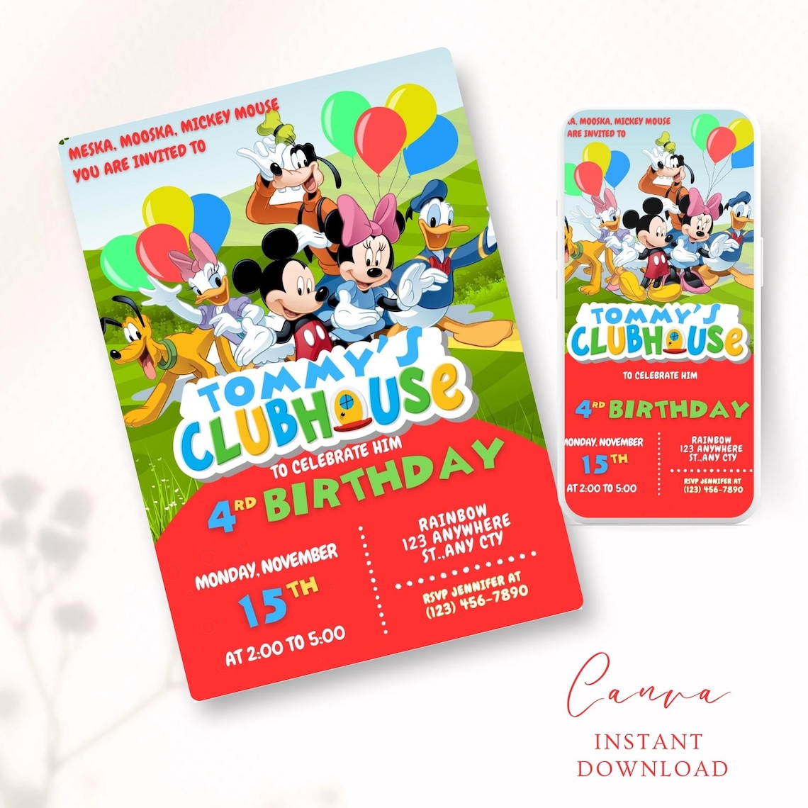 Mickey Mouse Clubhouse Birthday Invitation Template, Editable Clubhouse ...