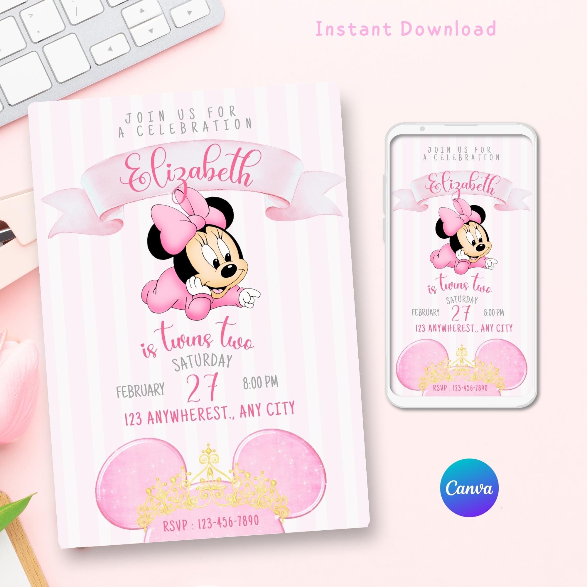 Minnie Mouse Birthday Invitation, Minnie Mouse Birthday Invite Template ...