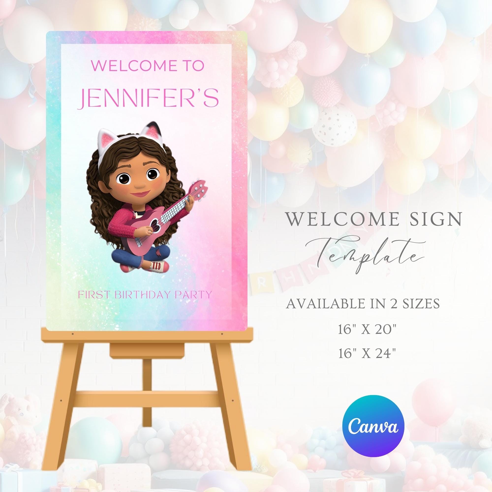 Editable Gabby Dollhouse Welcome Sign, Gabby Birthday Party, Gabby ...