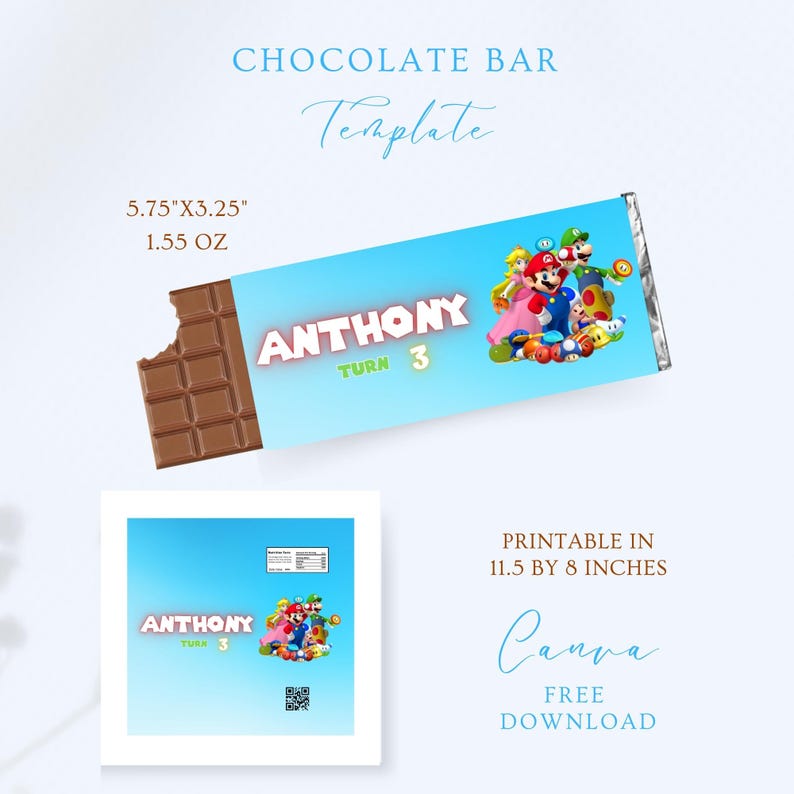 Super Mario Food Label, Super Mario Chocolate Wrap, Super Mario Capri ...