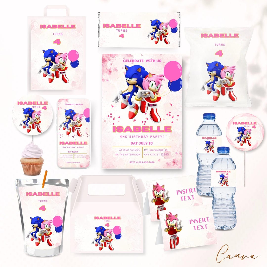 Sonic Party Package, Pink Sonic Birthday, Sonic Invitation, Amy Sonic ...