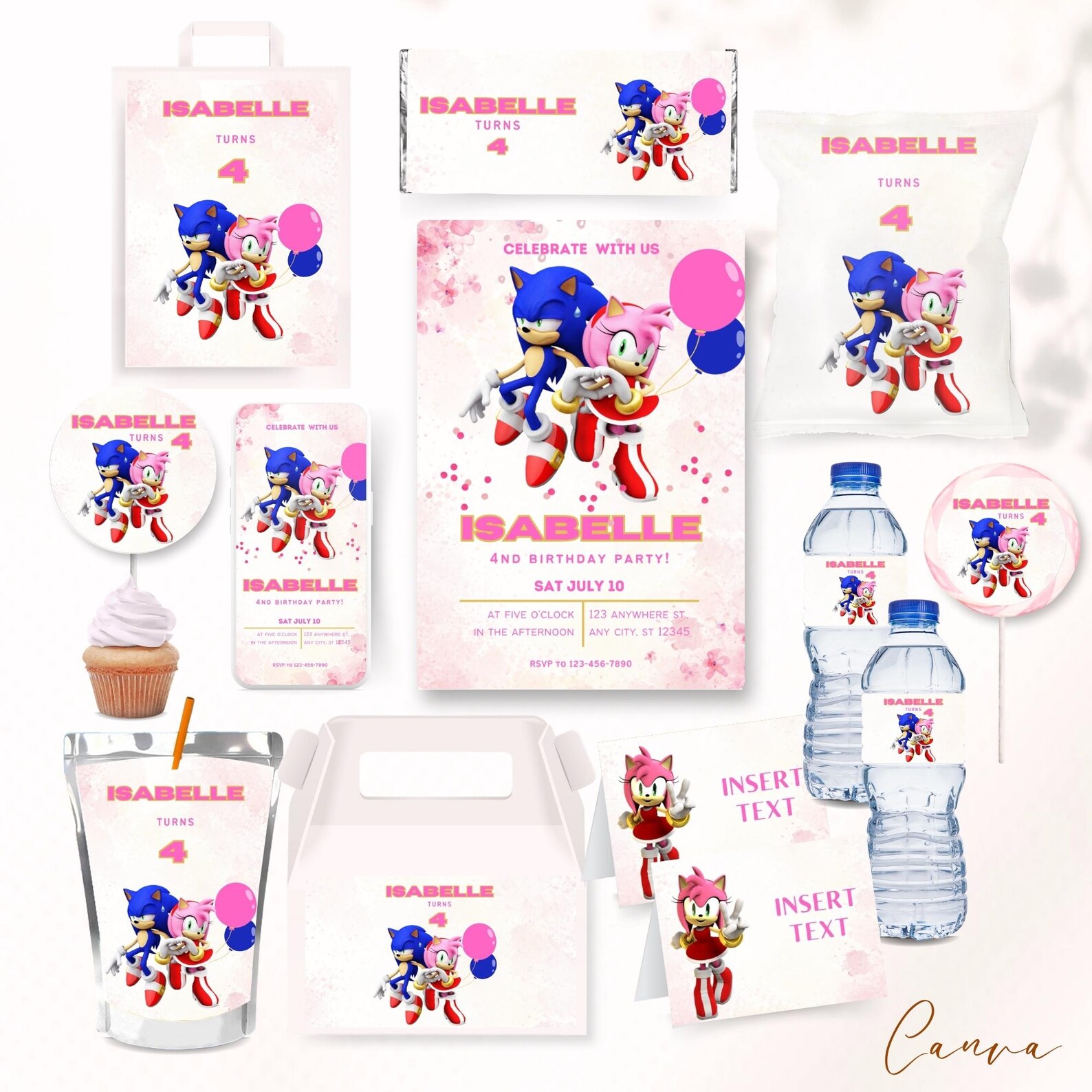 Sonic Party Package, Pink Sonic Birthday, Sonic Invitation, Amy Sonic ...